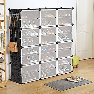 VTRIN Portable Shoe Rack Organizer 48 Pair Tower 4 Tiers Shoe Rack for Entryway Shelf Storage Cabinet Stand for Heels Boots Slippers Cabinet Narrow Standing Stackable Space Saver Shoe Rack Black