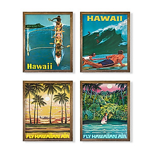Hawaii Wall Art Decor - Tropical Pictures - Beach Aesthetic Room Decor - Vintage Travel Poster - Retro Surfing Wall Art - Hawaiian Prints - 50s 60s Themed Art Set - Summer Salt Poster - Tiki Bar Décor