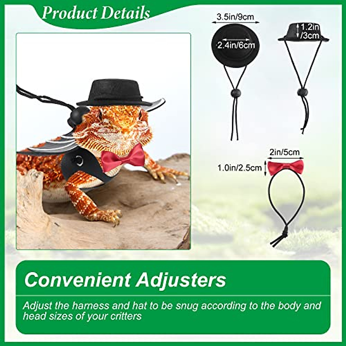 12 Pack Bearded Dragon Accessories Set Bearded Dragon Leash Harness Adjustable Leash Bat Wings with Hat Bow Tie Collar Toys Ball for Bearded Dragon Mesh Hammock for Lizard Reptile Small PET Animal