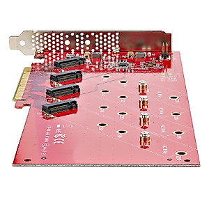 StarTech.com Quad M.2 PCIe Adapter Card, PCIe x16 to Quad NVMe or AHCI M.2 SSDs, PCI Express 4.0, 7.8GBps/Drive, Bifurcation Required, Windows/Linux Compatible (QUAD-M2-PCIE-CARD-B)