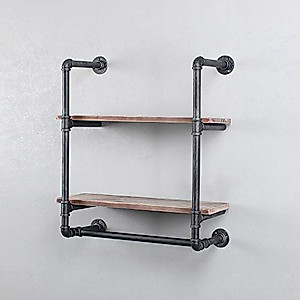 Industrial Pipe Towel Rack,Bathroom Shelves Wall Mounted,Rustic 2 Layer Bathroom Shelf with Towel Bar,Metal Storage Wall Shelf for Kitchen,Floating Shelves,Bathroom Shelves Over Toilet