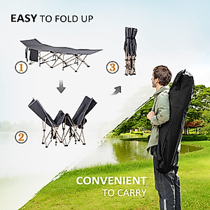 Outsunny Folding Camping Cot for Adults with Carry Bag, Side Pocket, Outdoor Portable Sleeping Bed for Travel, Camp, Vacation, 330 lbs. Capacity, Gray