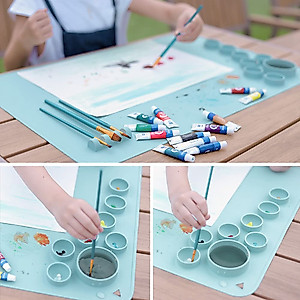 Silicone Craft Mat, 23.62'' x 15.75'' Large Silicone Mat with Compartments Non-Slip Craft Mat for Art Painting, Resin Casting and Jewelry Making (Blue)