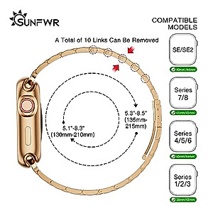 SUNFWR Compatible with Apple Watch Band 45mm 44mm 42mm for Men Women, Stainless Steel Metal iWatch Band with Case for Apple Watch Series 8/7/6/5/4/3/2/1/SE/SE2 (Rose Gold, 42mm/44mm/45mm)
