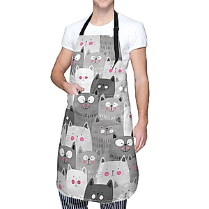Nameapo Cartoon Kitty Cat Home Aprons 2 Pockets 33"×28" for Men Women, Cute Animal Gray Waterproof Crafting Restaurant Baking/BBQ Apron