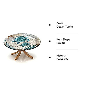igoga sports Blue Green Ocean Animal Elastic Edge Table Cover Round, Turtle Fitted Tablecloth,Outdoor Picnic Patio Party or Indoor Canteen Dinner Dining Tables Decoration, Fits 28 to 32 inch Diameter