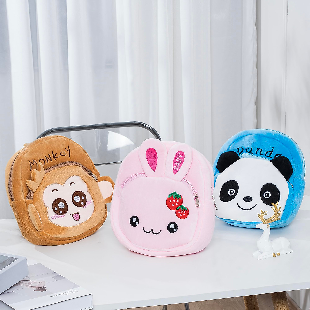 Kids Small Backpack Set - Animal Plush Backpack For Kids - Cute & Functional With Fun Accessories - Includes Cartoon Stickers and Mini Color Pencil Tubes - (Blue Panda)