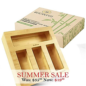 Bucantto Bamboo Food Storage Bag Organizer for Drawer, Compatible with Ziplock and Most Other Brands for Gallon, Quart, Sandwich & Snack Size Bags