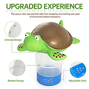Watersecret Turtle Floating Pool Chlorine Dispenser 2 in 1 kit, Collapsible Chlorine Floater ，Anti-Corrosion Fits 3" Chlorine Tablets，Release Adjustable for Swimming Pool,Hot Tub SPA（2 Pack