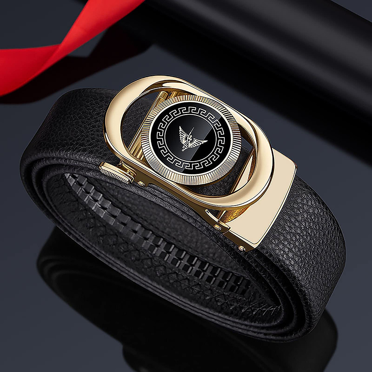 VANNANBA Men's Belt Ratchet Leather Casual Automatic Slide Buckle with Gift Box