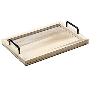 everous Wood Serving Tray with Handles Set of 2,Acacia Wood Butler Platters Serve Breakfast, Appetizer, Coffee, Bar, and Food(White)