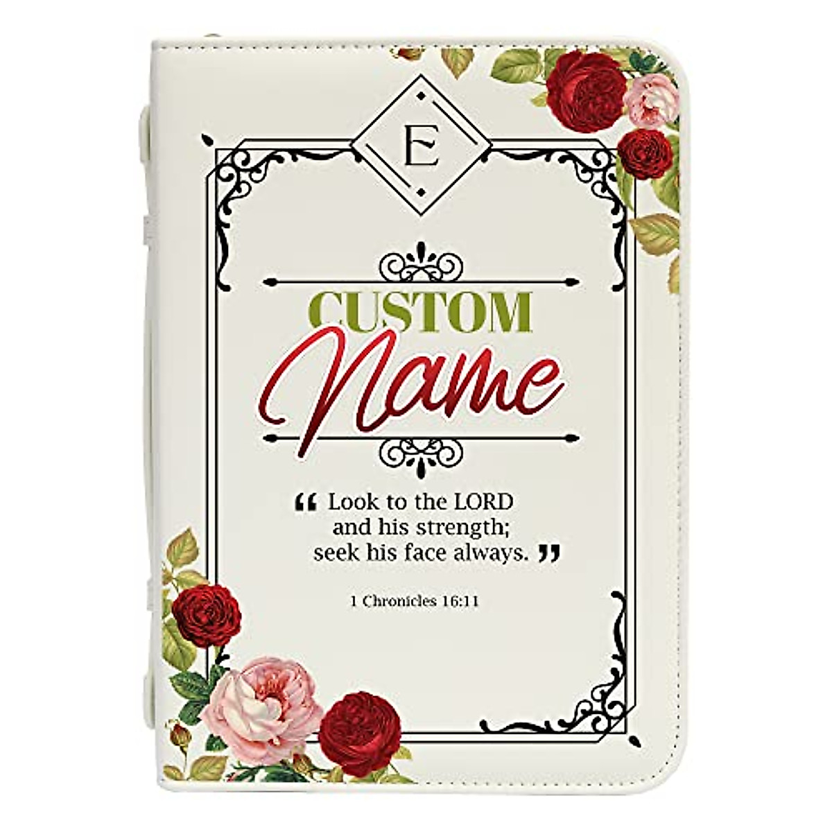 10x7 Inch Personalized Bible Cover – Create Your Own Design, Custom Bible Cover and Carrying Case with Handle – Leatherette Book Covers and Bible Case for Women - White (Design 3)