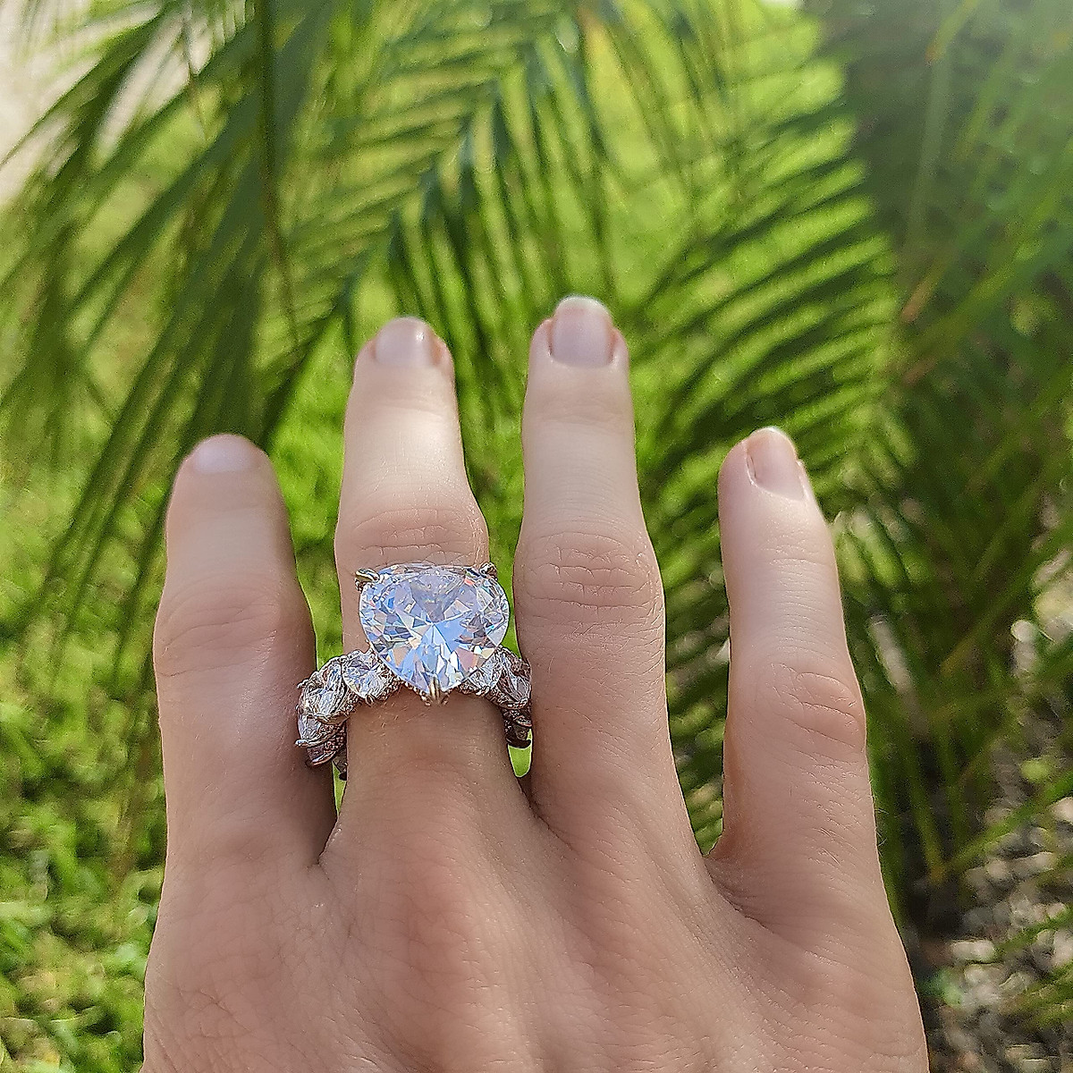 Heart shaped 5K Cubic Zirconia Engagement Handmade Ring. Luxury Quality Fashion Diamond-like Solitaire Ring. Amulet Talisman Good Luck ring