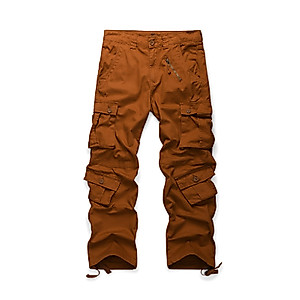 OCHENTA Men's Cotton Casual Military Cargo Pants Relax Fit, 8 Pockets Work Tactical Combat Outdoor Hiking Slacks Brown Coffee 38