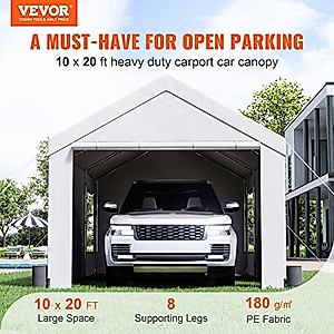 VEVOR Upgraded Large Carport, 10x20ft Heavy Duty Car Canopy, Portable Garage with Roll-up Ventilated Windows & Removable Sidewalls, UV Resistant Waterproof Tarp for SUV, F150, Car, Truck, Boat