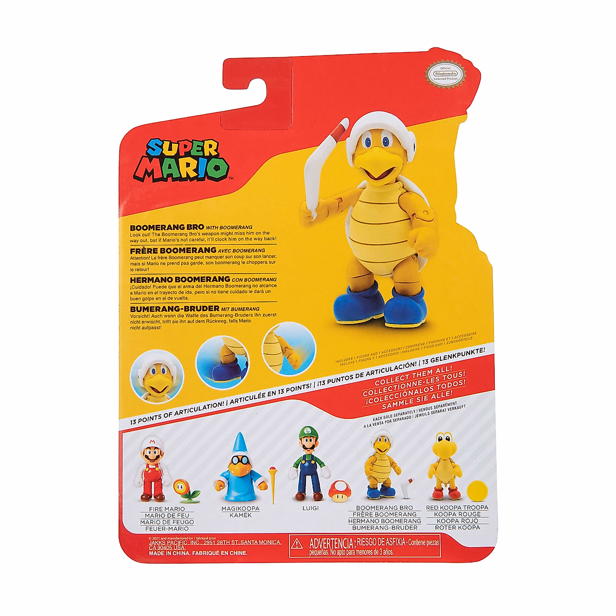Super Mario Nintendo Action Figures Poseable Articulated 4-Inch Boomerang Hammer Bro Collectible Toys with Boomerang Accessory, Perfect for Kids & Collectors Alike! for Ages 3+