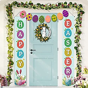 3 Pieces Easter Porch Sign Happy Easter Hello Spring Happy Easter Hanging Banners Bunny Eggs Wall Porch Banner for Holiday Yard Home Garden Indoor Outdoor Porch Wall Decoration