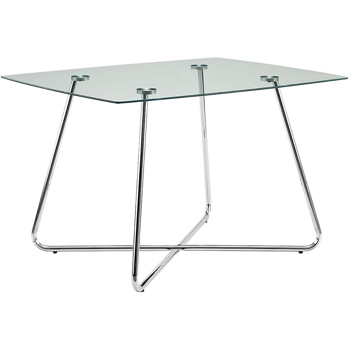 Atlin Designs Glass Top Dining Table in Silver Chrome