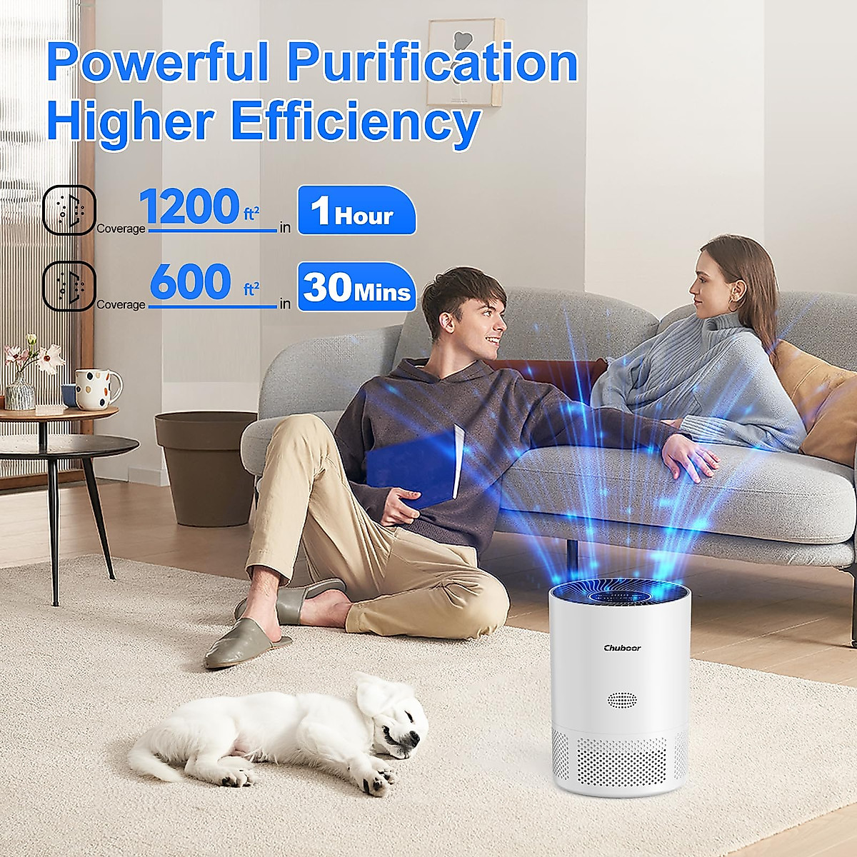 Chuboor Air Purifiers for Home Large Rooms up to 1200ft², H13 True HEPA Air Purifiers for Bedroom Dorm Room Pets with Timer, Air Purifier Cleaner for Dust,Smoke,Odor,Dander,Pollen