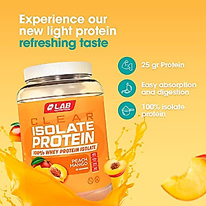Lab Nutrition Advance Clear Isolate Protein, 100% Whey Protein Powder, Gluten Free, Zero Sugar, Keto Friendly, 25g Protein, 1.70 lb, Peach Mango Flavored - 25 Servings