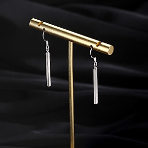 Milacolato S925 Sterling Silver Bar Dangle Earrings 18K White Gold Plated Women's Drop Dangle Earrings Hypoallergenic Fish Hook Vertical Bar Drop Earrings for Women