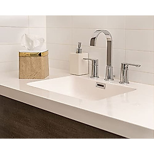 Made in USA Set of 2 Faux Beige Leather 5-Gallon Vinyl Waste Basket & Cube Tissue Box Cover