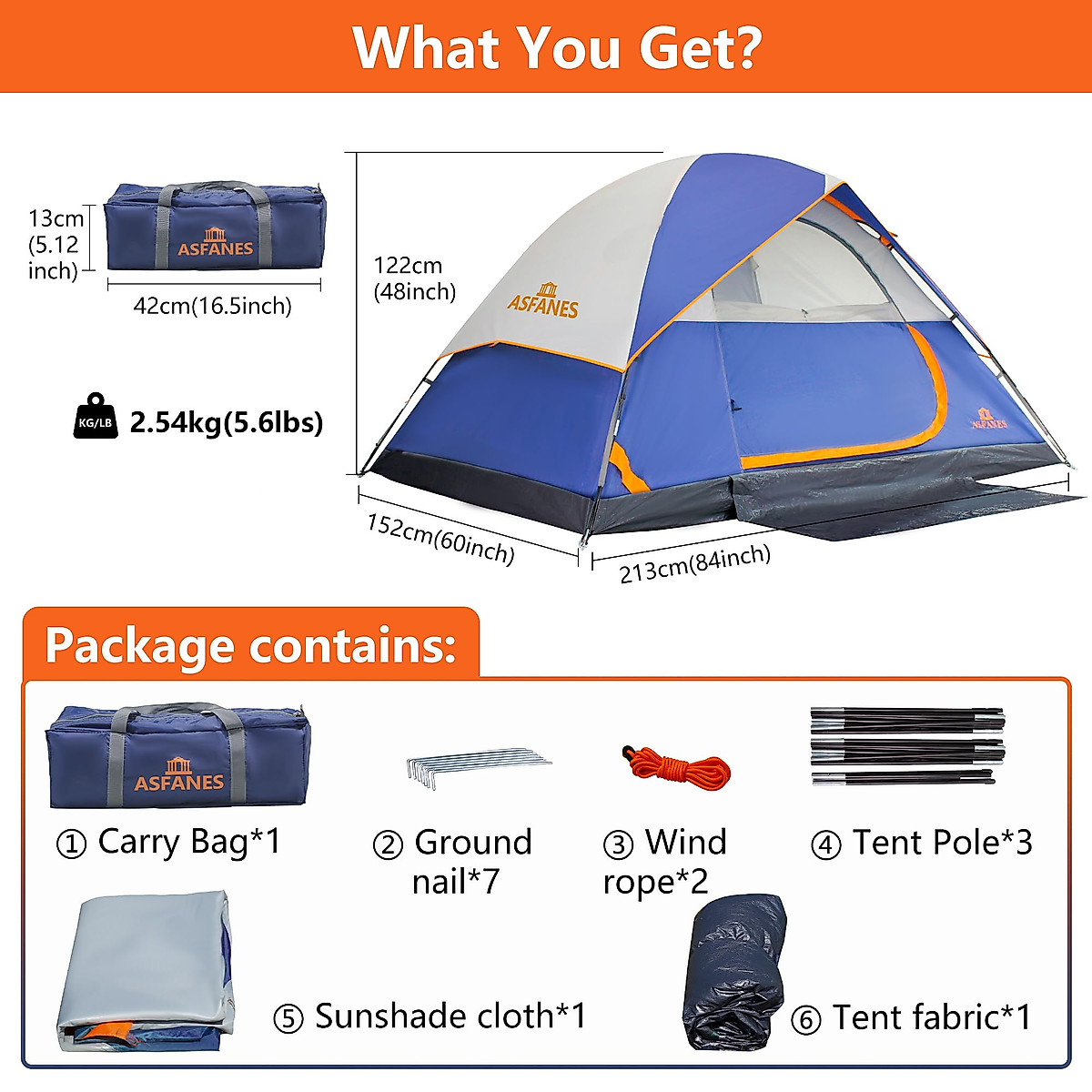 ASFANES 2 Person Waterproof Tents for Camping Easy Setup Outdoor Portable Backyard Camping Tents Suitable for Car, Backpacking, Hiking, Picnic or Fishing, Navy Blue