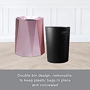 Luxurious Nordic Trash Can - Open Top Geometric Garbage Can - Double Barrel Trash Bin - Waste Basket w/ Removable Plastic Bin - Living Room, Bedroom, Bathroom Trash Can - 8L/2.1Gal Garbage Bin, Rose Gold