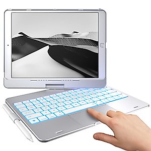 typecase Touch Case with Keyboard for iPad 9th Generation (10.2", 2021), Multi-Touch Trackpad, 10 Color Backlight, 360, Thin & Light - iPad 8th Gen (2020), 7th Gen (2019), Air 3, Pro 10.5 (Silver)