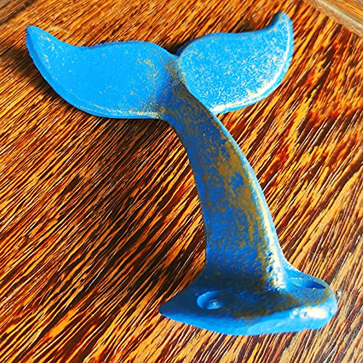 Set of 2 Cast Iron Wall Hook-Unique Whale Tail Shape (Gold & Blue Finish)