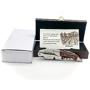 Wood Handle Wine Bottle Corkscrew Opener In A Wooden Box. Heavy Duty Sommelier Corkscrew Stainless Steel With Rosewood & Foil Cutter. An Elegant Gift For Wine Lovers & Waiters. (Brown, Rosewood)