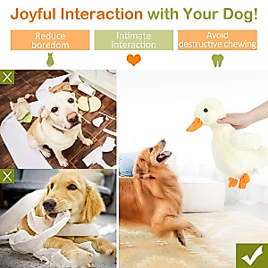 Pawaboo Squeak Plush Duck Dog Toy, Large 12'' Super Soft Plush Stuffed Duck-Shaped Pet Toys, Crinkle Paper Rattle Pet Biting Training Chew Toys Non-Toxic Plush Doll for Pet Dogs, Light Yellow/Orange