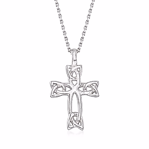 Ross-Simons Sterling Silver Celtic Trinity Knot Cross Pendant Necklace. 18 inches