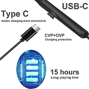 ZXQ Q2 Wireless Neckband Bluetooth Headphones, Neckband Earbuds with Magnetic, Sport Earphones with Microphone, Upgrade 15 Hours Playtime,USB Type C Charge, with Carry Case Ear Hook (Black)