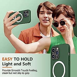 [6-in-1]Silicone for iPhone 13 Pro Phone Case,[Magsafe-Compatible][Glass Screen Protector+Lens Protector][Soft Anti-Scratch Microfiber Lining]Shockproof Case for iPhone 13 Pro 6.1 inch-Grass Green