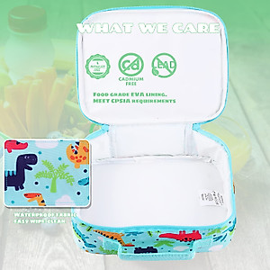 MORIOX Kids Dino Lunch Box, Cute Dinosaur Insulated Soft Bag Mini Cooler Back to School Thermal Meal Tote Kit for Boys Girls, Teal