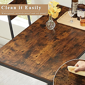 Rovibek 4 Chairs Dining Table Set for 4-8, Modern Space Saving Kitchen Desk, Wooden Industrial Style Farmhouse, 47", Leather Black Brown