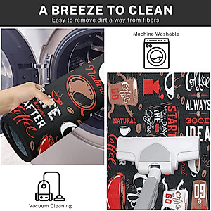 Tayney Coffee Doodle Kitchen Rugs and Mats Non Skid Washable Set of 2, Life Begins After Coffee Kitchen Mats for Floor, Chocolate Cafe Kitchen Runner Rug, Funny Kitchen Decor