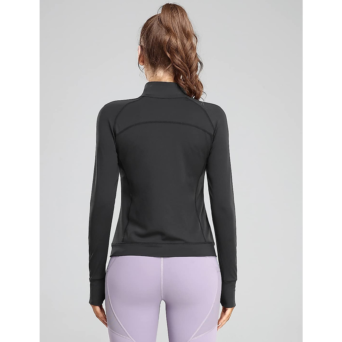 Locachy Women's Slim Fit Stretchy Athletic Workout Lightweight Full Zip Sports Jacket with Pockets Black S