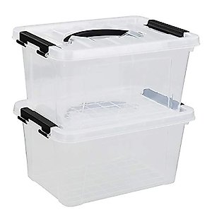 Obstnny 6 Quart Stackable Clear Plastic Storage Bins with Lids, Multi-purpose Organizing Boxes, 2 Packs
