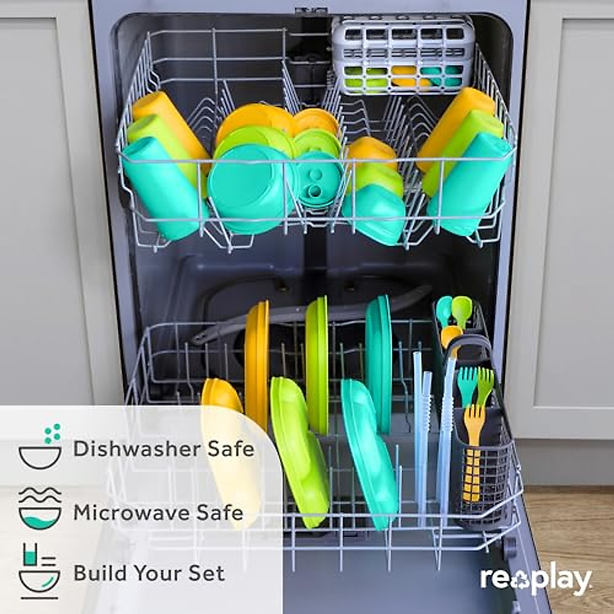 Re-Play Made in USA 10 Oz. Sippy Cups for Toddlers, Set of 3 - Reusable Spill Proof Cups for Kids, Dishwasher/Microwave Safe - Hard Spout Sippy Cups for Toddlers 3.13" x 6.25", Modern Mint