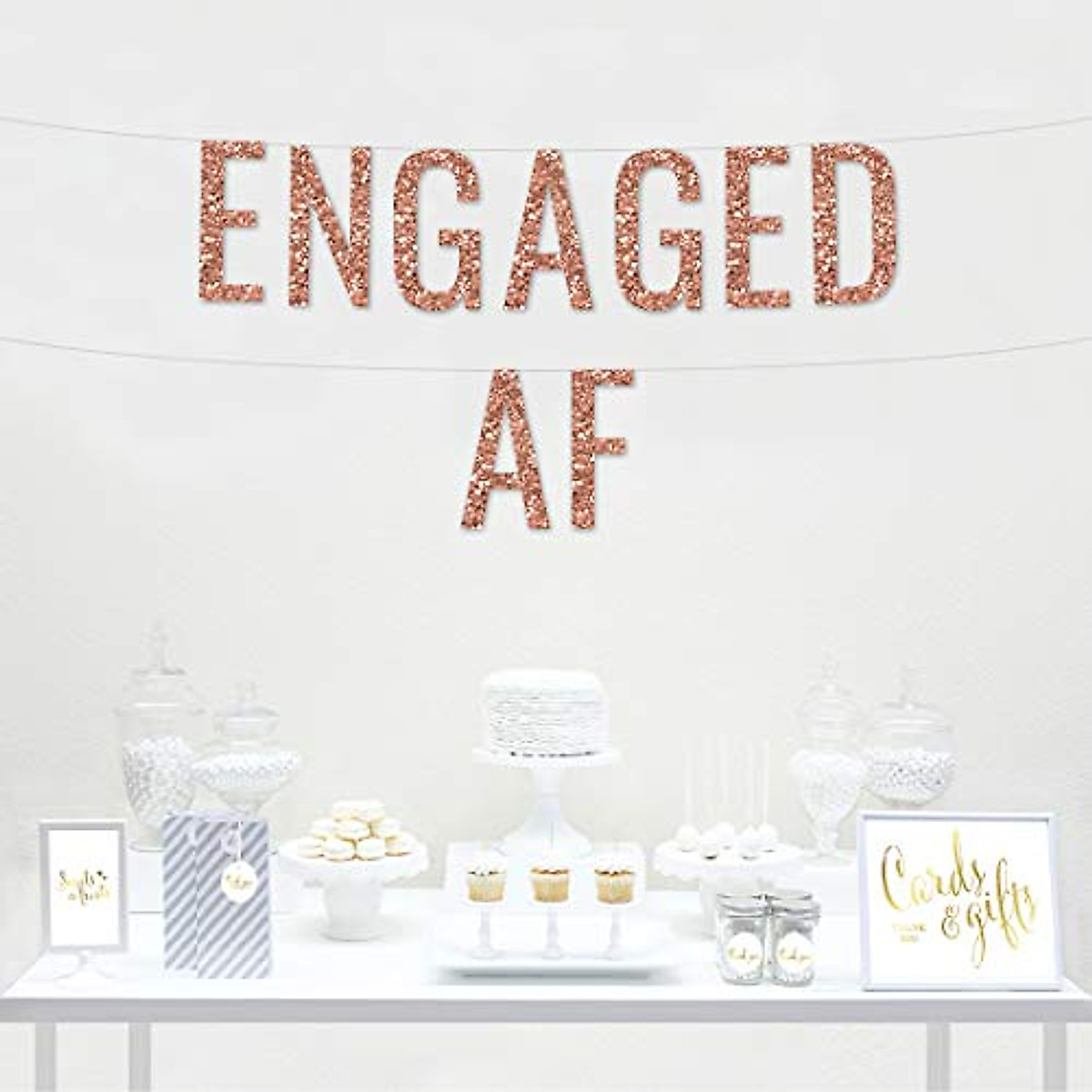 Andaz Press Real Glitter Paper Pennant Hanging Banner, Engaged AF, Rose Gold Glitter, Includes String, Pre-Strung, No Assembly Required, 1-Set