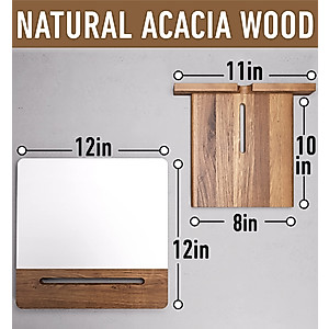 Cookbook Stand for Kitchen Counter - 12" x 12" Large Adjustable Acacia Wood Book Stand for Cookbooks - Recipe Book Holder Stand for Kitchen - Cook Book Stand for Kitchen - Wooden Cookbook Holder Stand