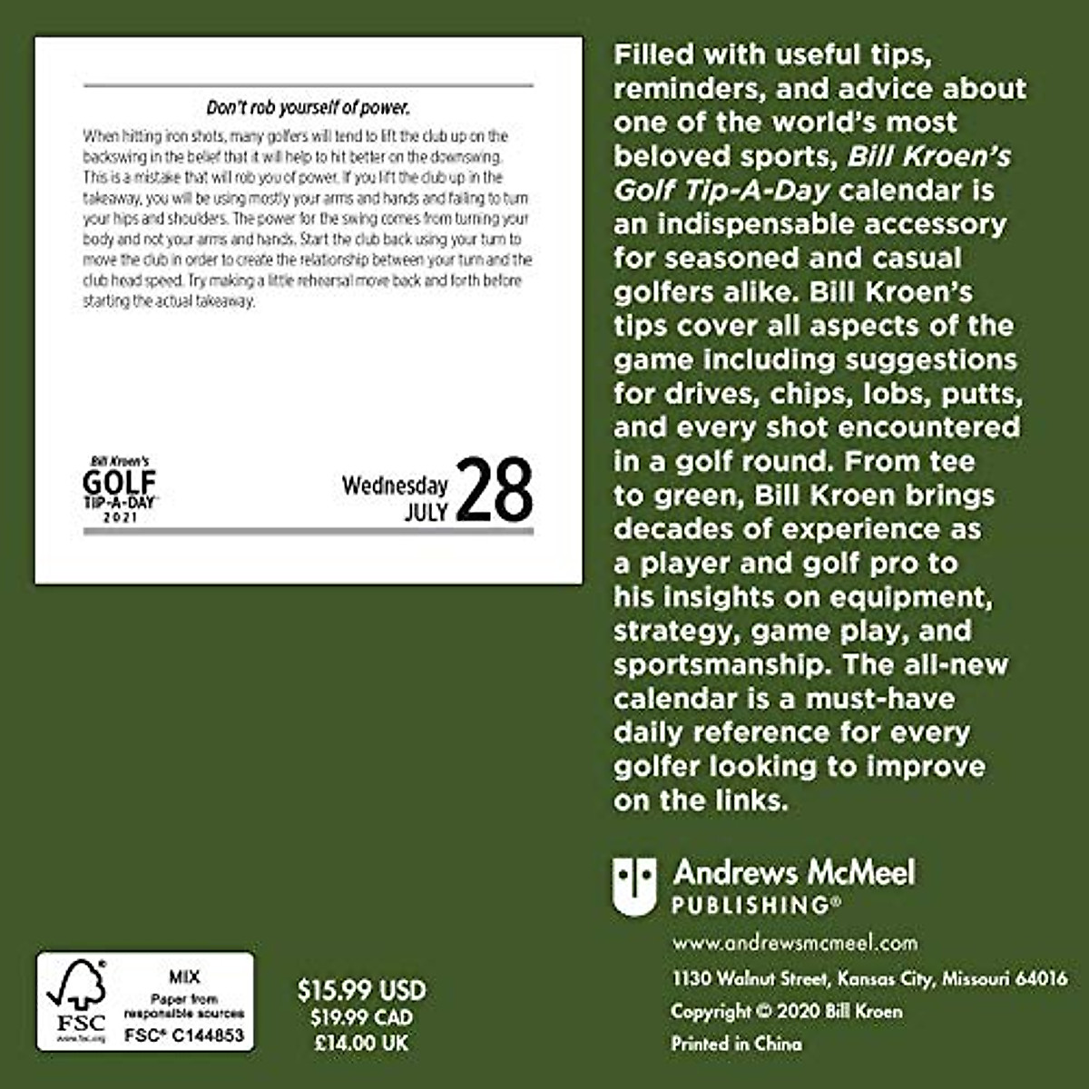 Bill Kroen's Golf Tip-A-Day 2021 Calendar