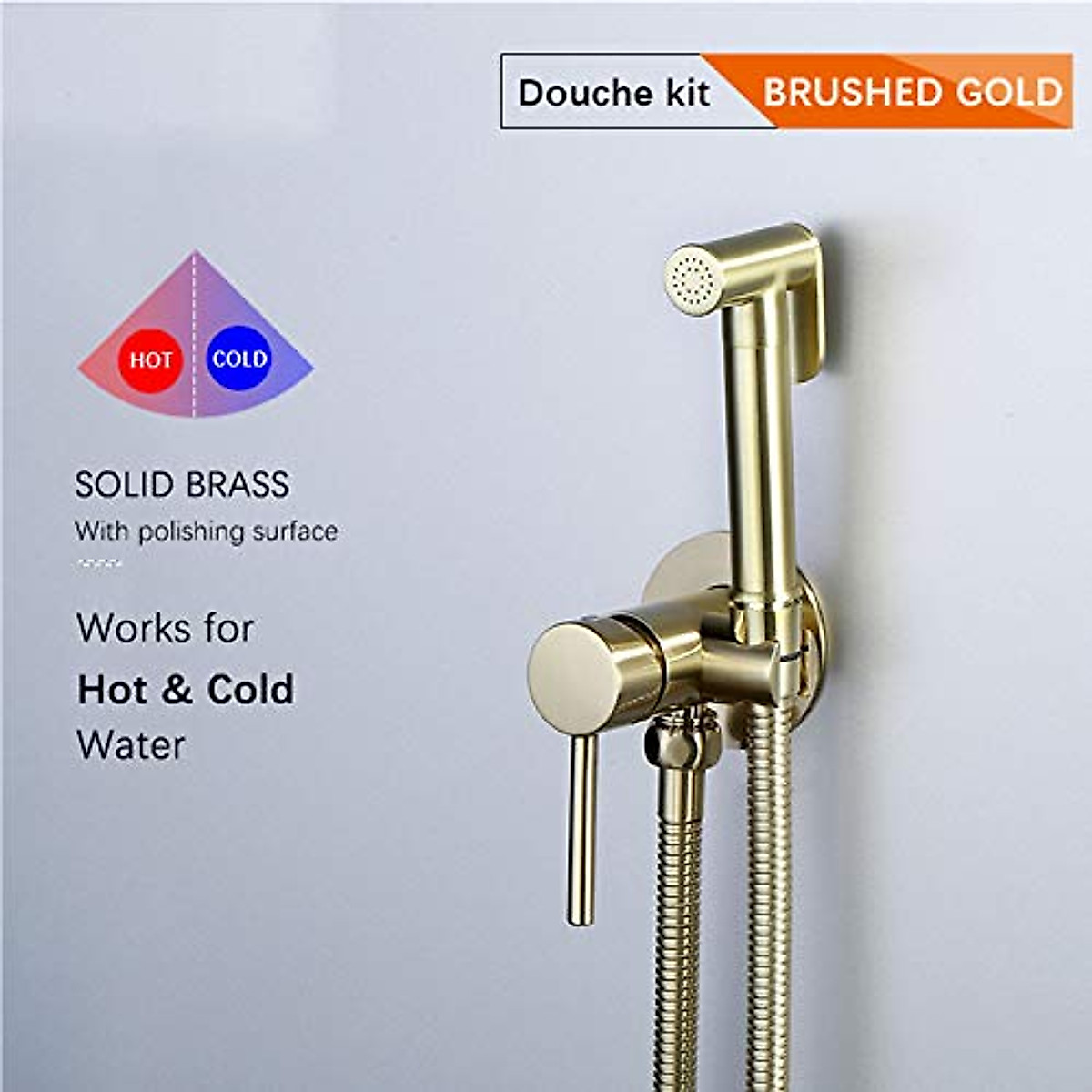 MINJING Brushed Gold Bidet Faucet, Hand Held Toilet Bidet Sprayer, Cold and Hot Water Mixer Bidet Tap, Solid Brass Bathroom Mixer Douche Kit Shattaf Shower Faucet