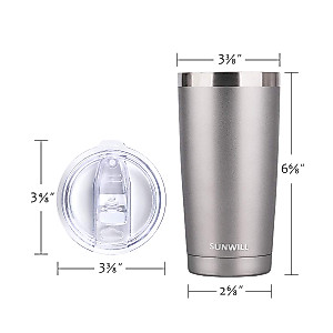 SUNWILL Travel Coffee Tumbler 20 oz, Insulated Mug with Lid, Stainless Steel Cup for Hot and Cold Drinks, Cool Grey