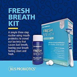 BLIS Probiotics Fresh Breath Kit with Potent BLIS K12 Oral Probiotics | Clinically Proven Bad Breath and Halitosis Treatment | Contains Mouthwash, Tongue Scraper and Lozenges - 4 Week Supply