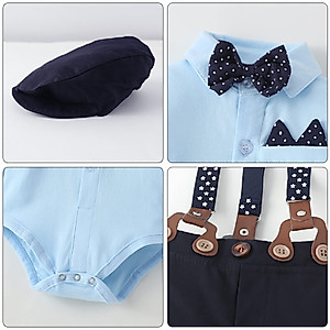 YALLET Baby Boy Clothes Set Infant Tuxedo Long Sleeve Gentleman Suit Outfits + Beret Hat + Suspender Pants + Bowtie 0-18M