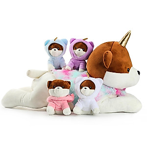19Inch Plush Puppy Stuffed Animals, Unicorn Gifts Surprise Toys for Girls-Momma Dog with 4pcs Baby Plushie, 5 in 1 Playset