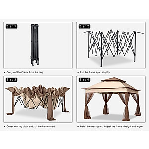 MASTERCANOPY Patio Gazebo Outdoor Pop Up Gazebo with Mesh Walls (Champagne, 11x11)